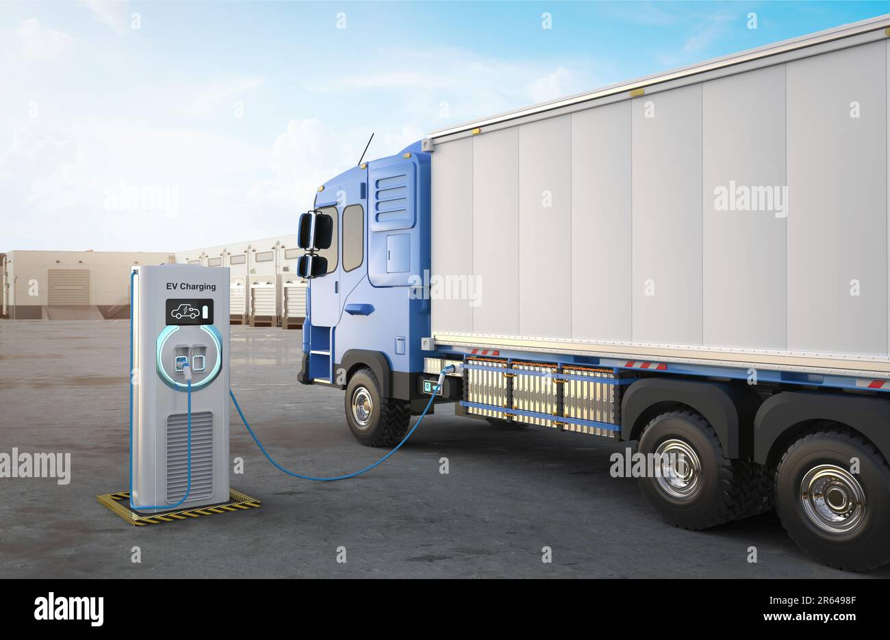 3d rendering ev logistic trailer truck or electric vehicle lorry at ...