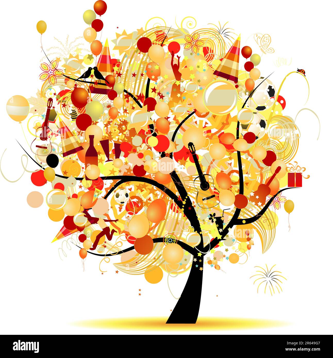 Happy celebration, funny tree with holiday symbols Stock Vector Image ...