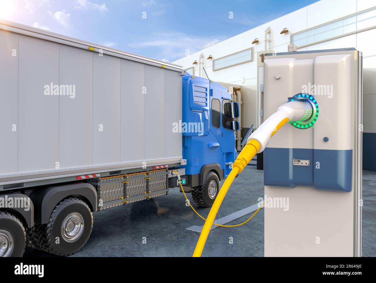 3d rendering ev logistic trailer truck or electric vehicle lorry at ...