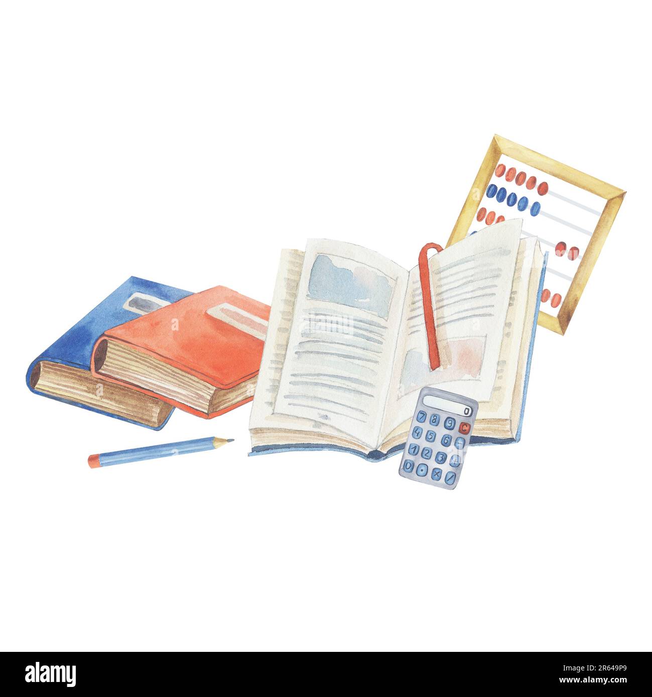 A set of school items: a ruler, a pencil, a compass, an eraser, a ...