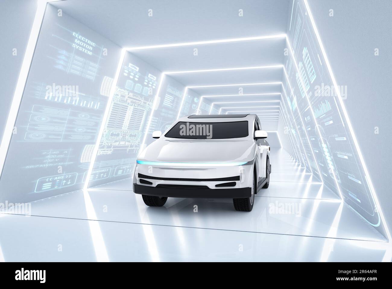 3d rendering ev car or electric vehicle with digital graphic interface ...