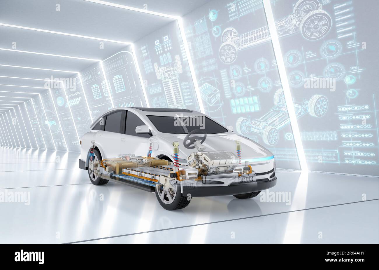3d rendering ev car or electric vehicle with digital graphic interface ...
