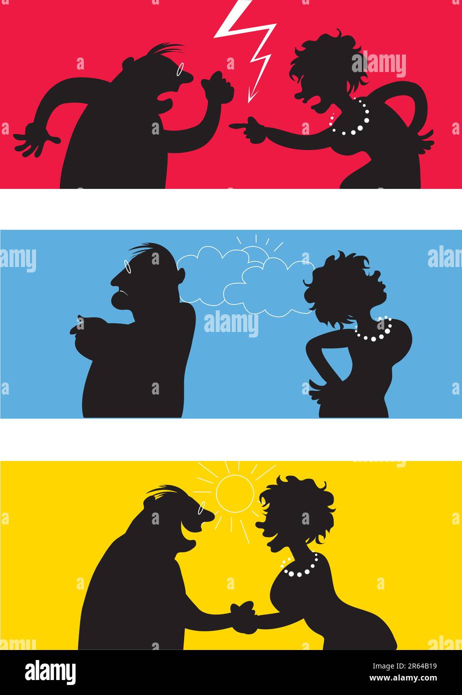 Cartoon of fighting couple, weather icons symbolise temper Stock Vector ...