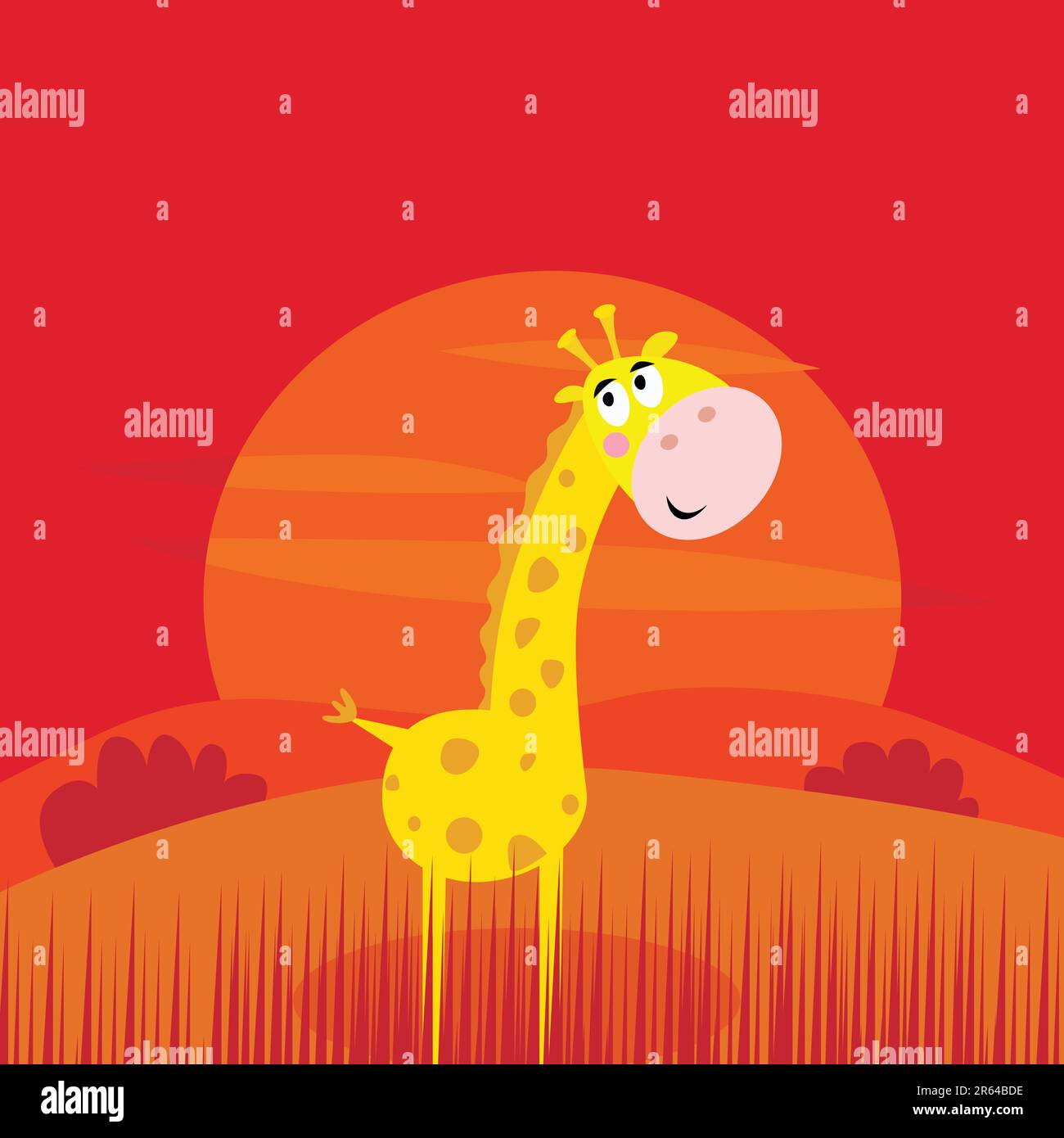 Cute giraffe inside nature africa sunset safari scene. Vector ...