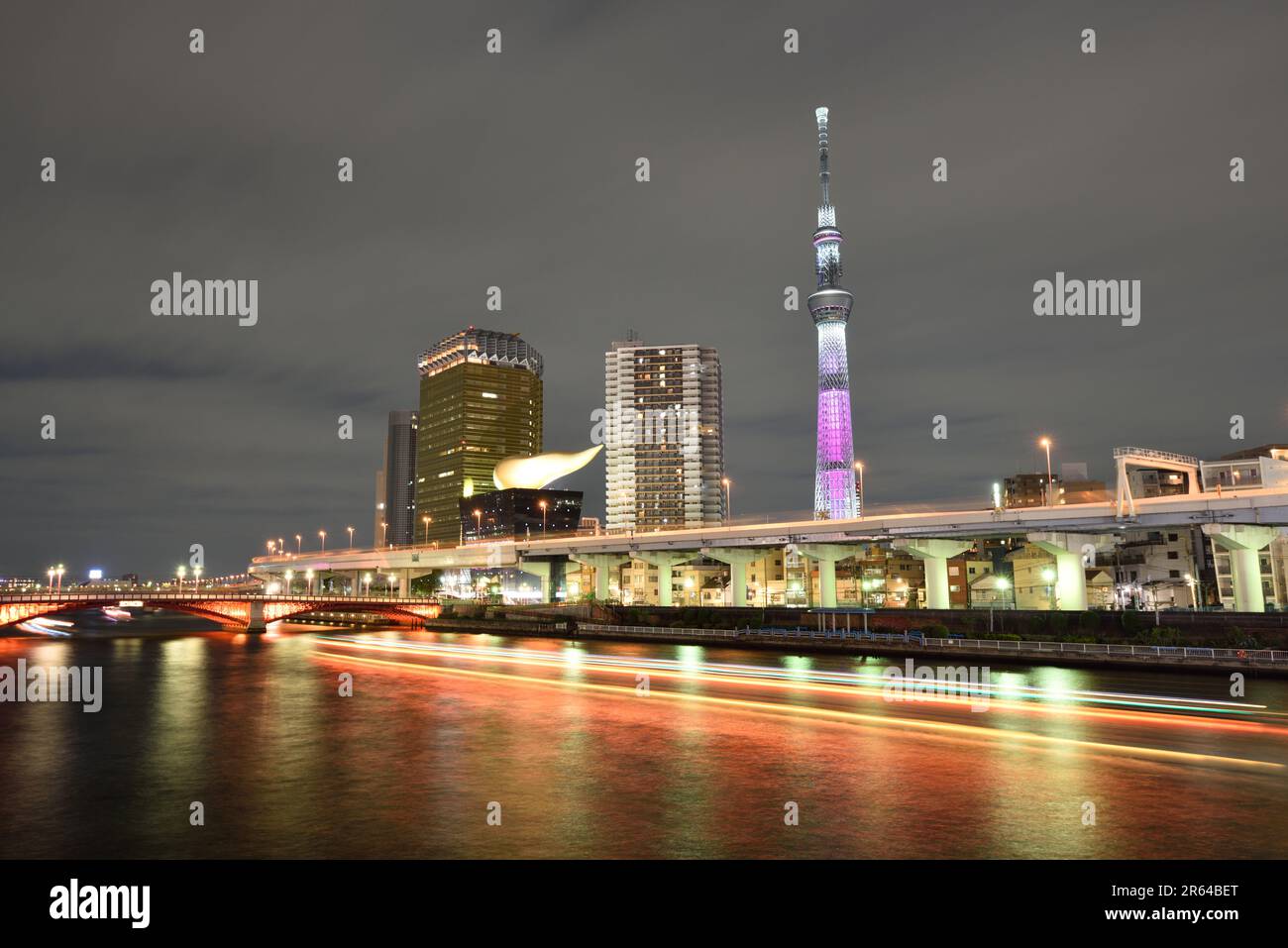 Night view of Tokyo Sky Tree seen from Komagata Bridge Stock Photo - Alamy