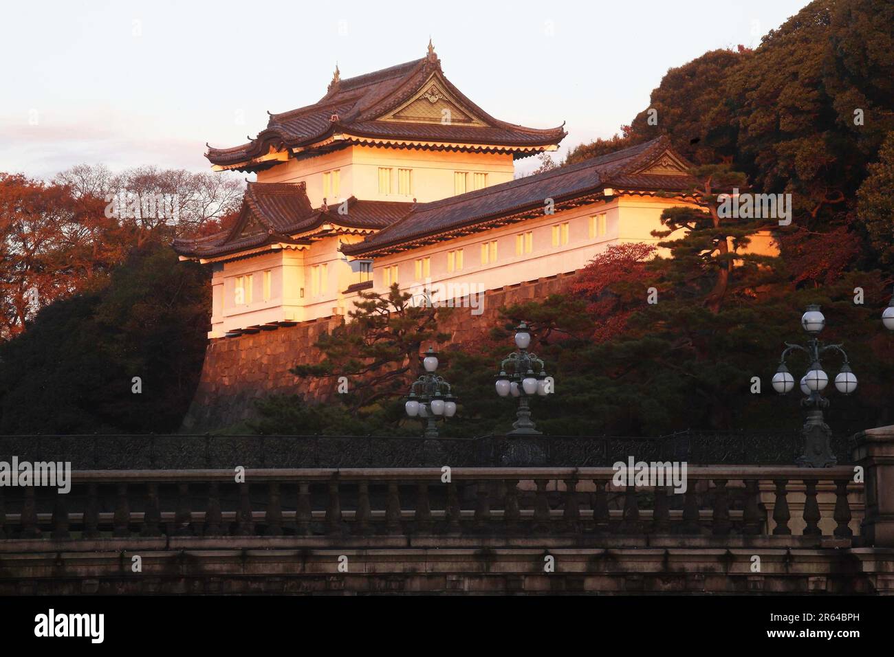 Nijubashi Bridge and Fushimi Tower at Dawn, Imperial Palace Stock Photo ...