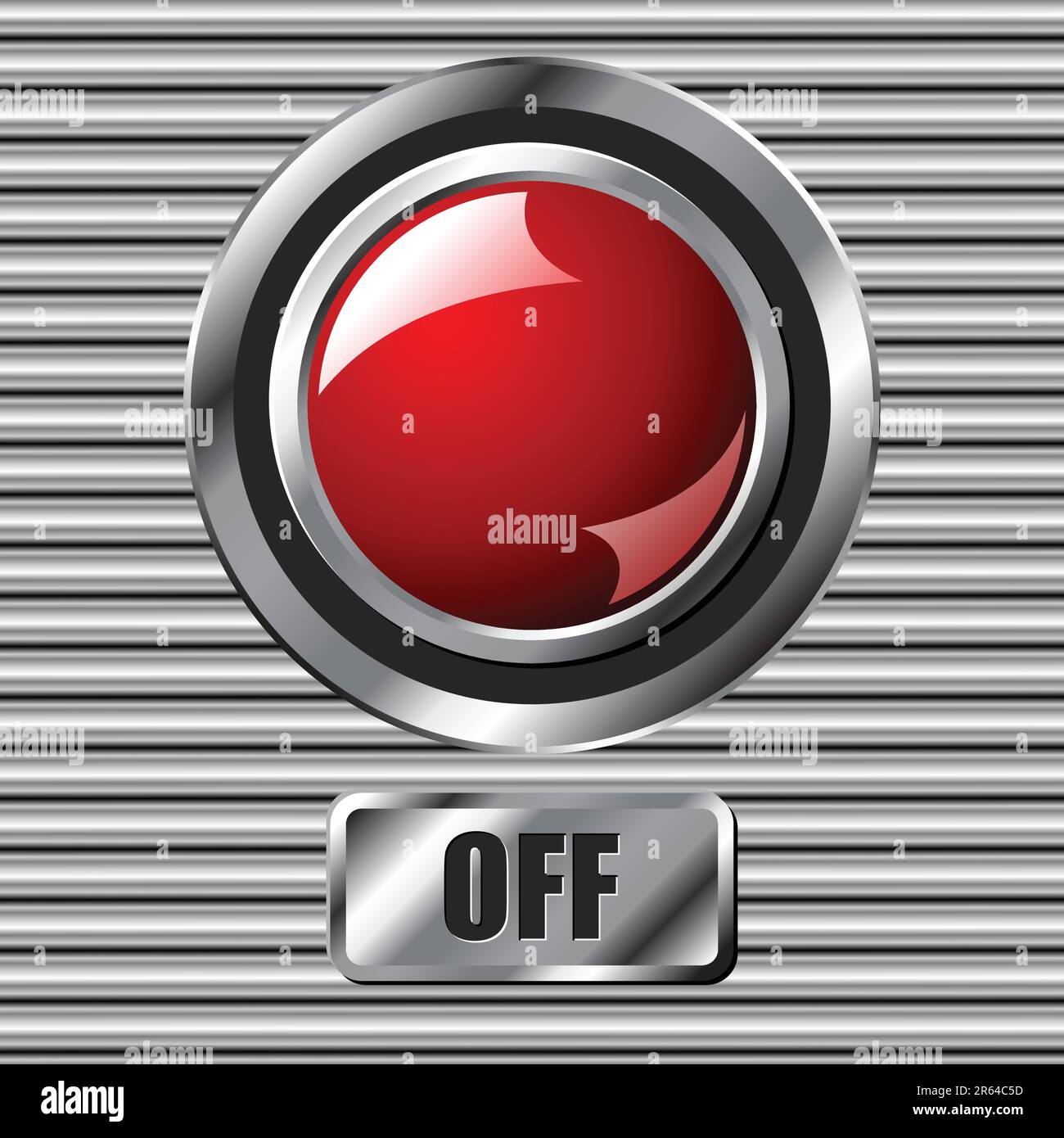 Red off interface round button over metallic surface Stock Vector Image ...