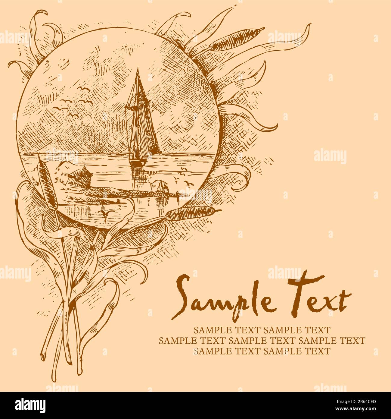vintage card with antique engraving, scalable and editable vector ...