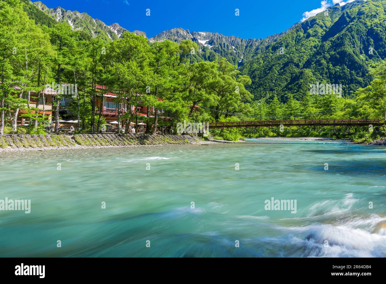 Kamikochi Kappa Bridge and?Hotaka Mountain Range Stock Photo - Alamy