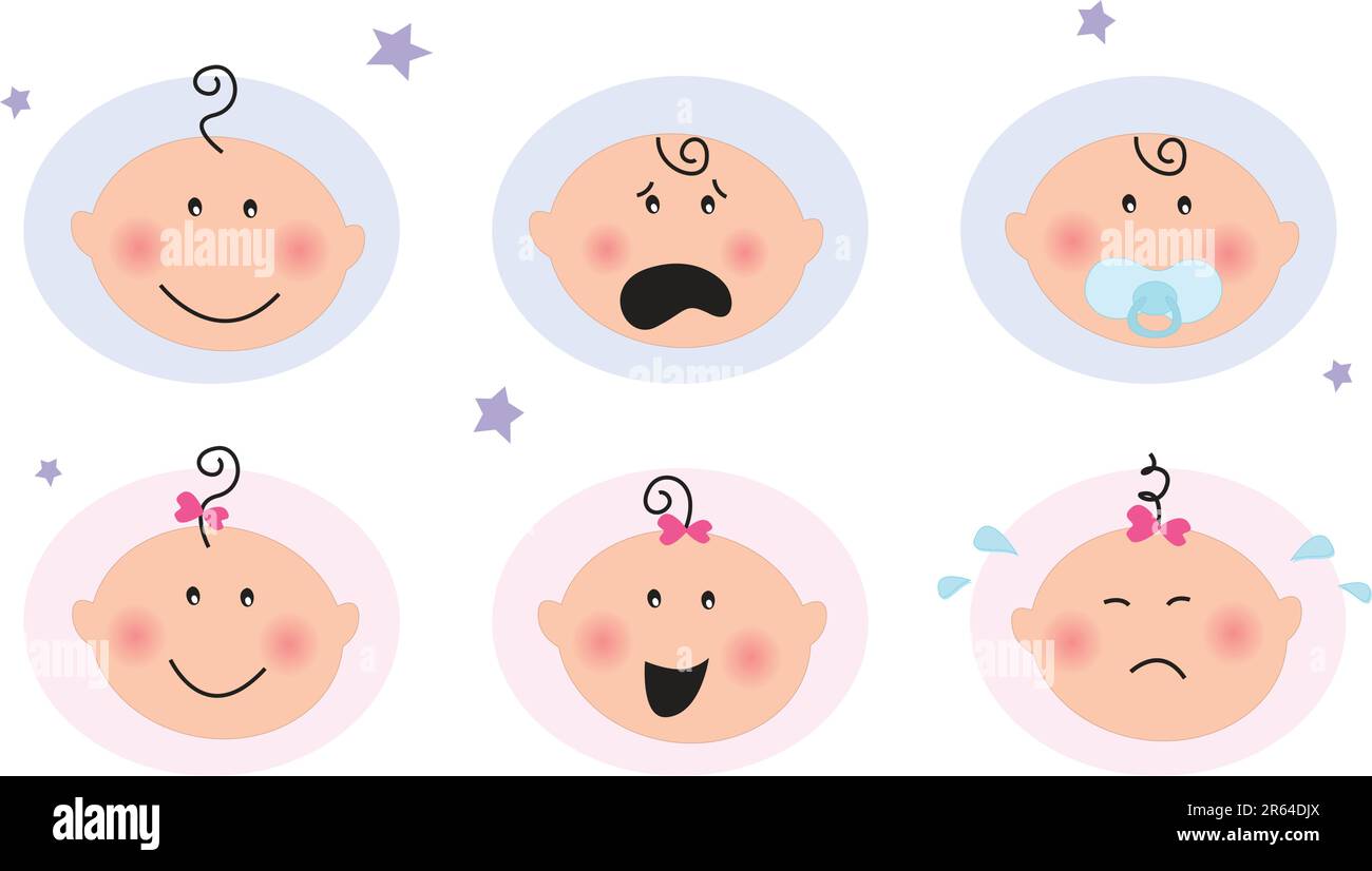 Cute babies blue and pink icons. Smiling baby, Sad baby, Baby with ...