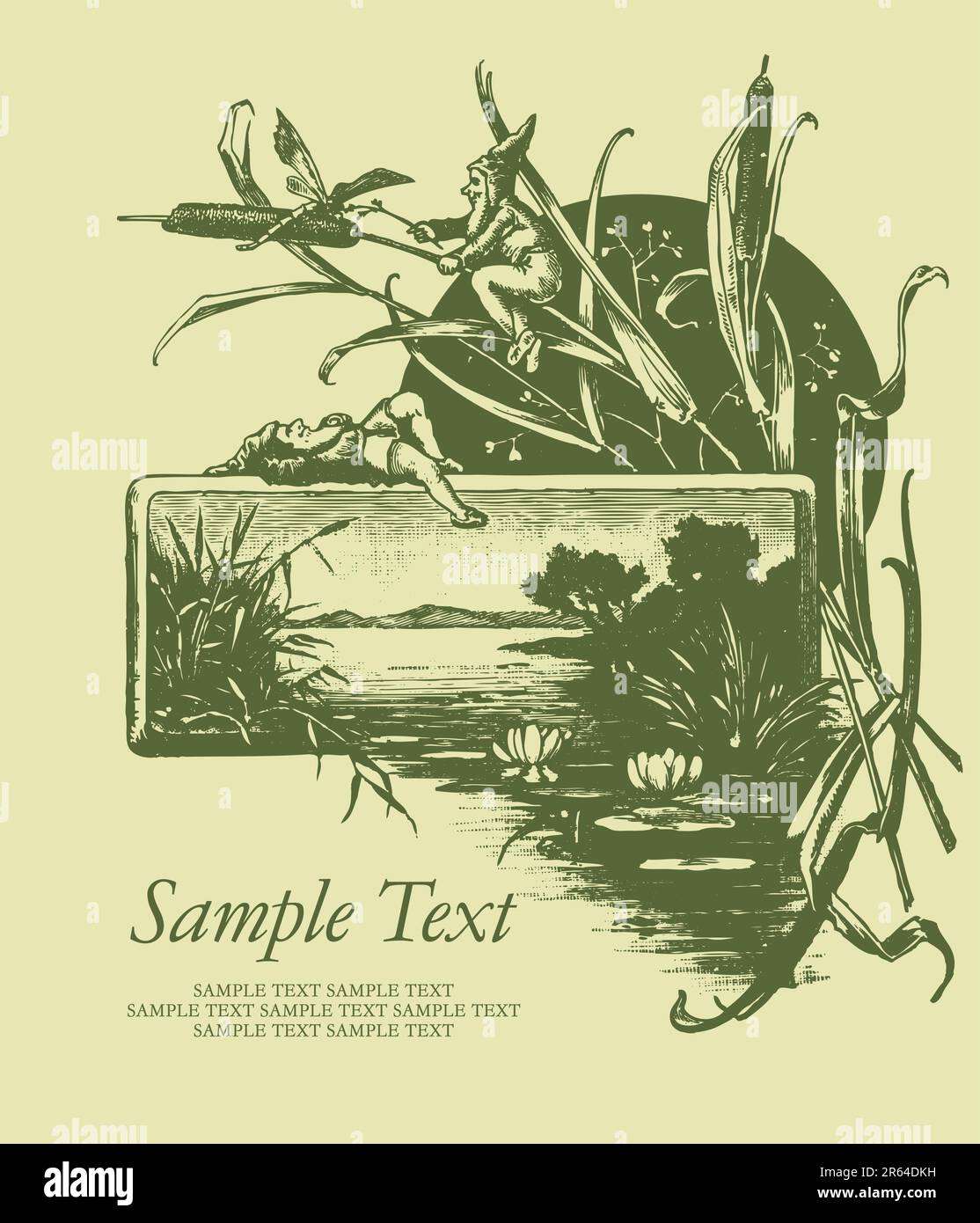 vintage card with antique engraving, scalable and editable vector ...