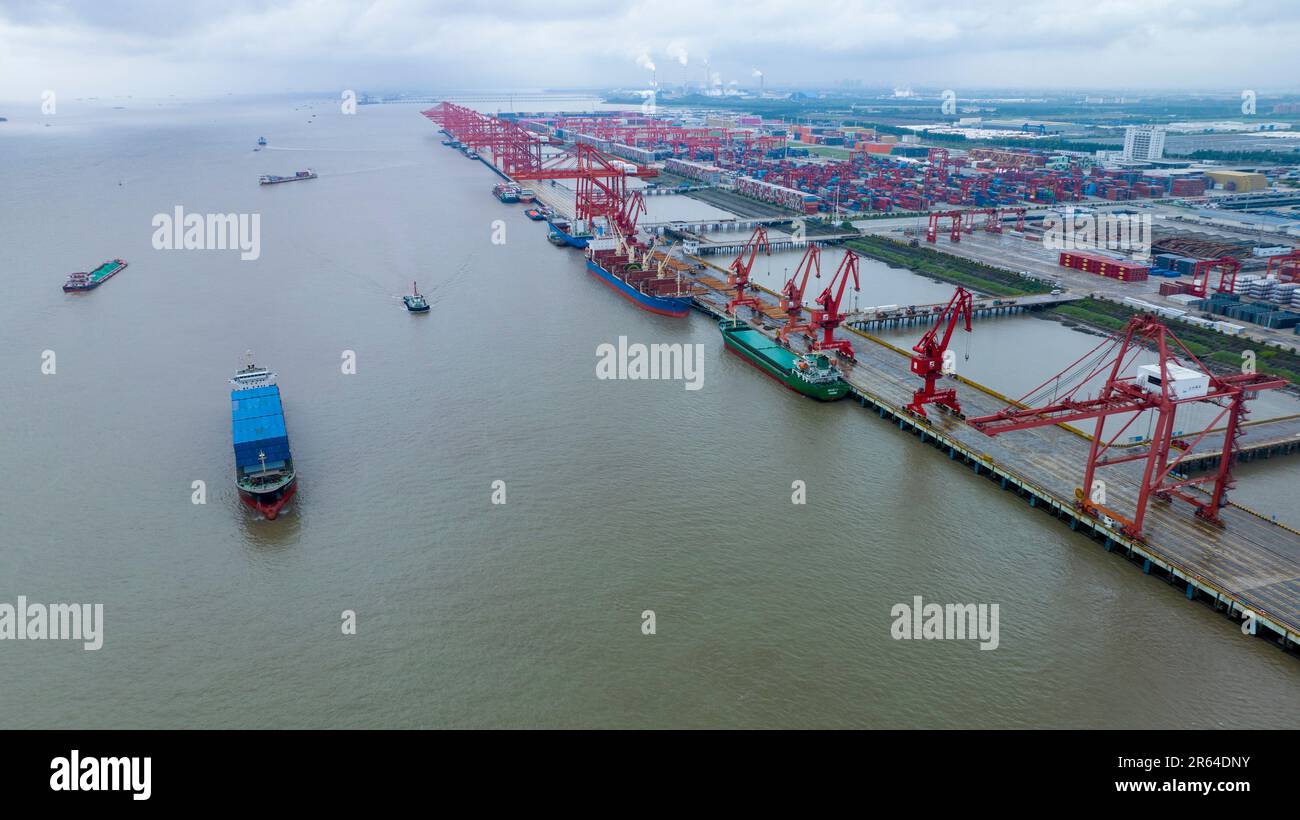 A general view of the container terminal of Taicang Port in Suzhou ...
