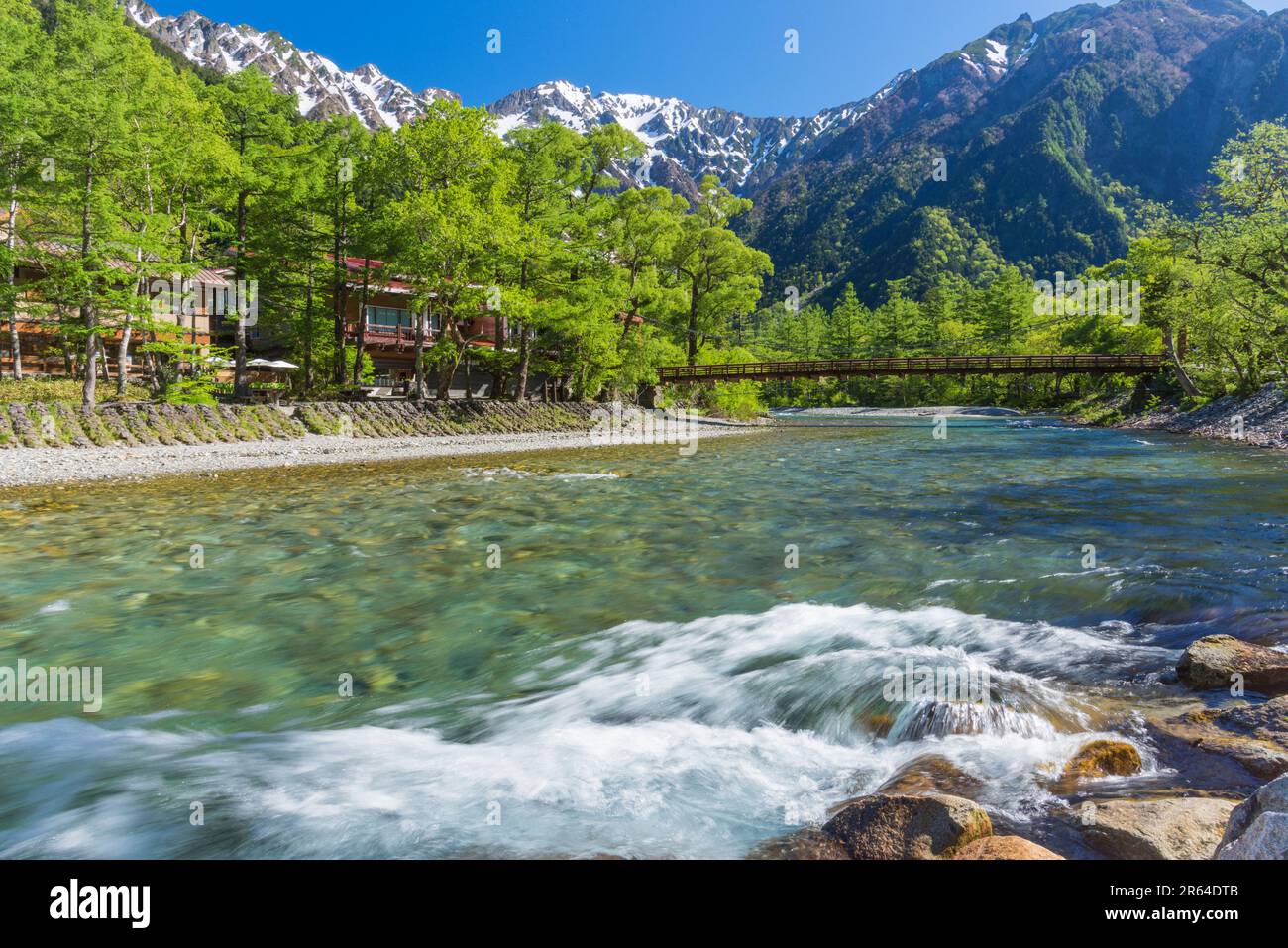 Kamikochi Kappa Bridge and?Hotaka Mountain Range Stock Photo - Alamy