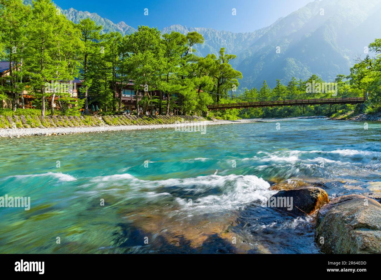 Kamikochi Kappa Bridge and?Hotaka Mountain Range Stock Photo - Alamy