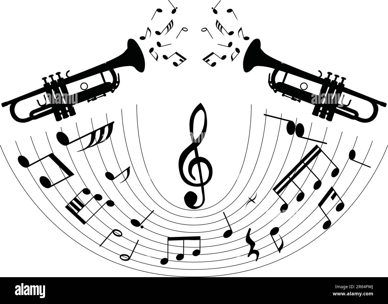 abstract music background with different notes and wind instrument ...