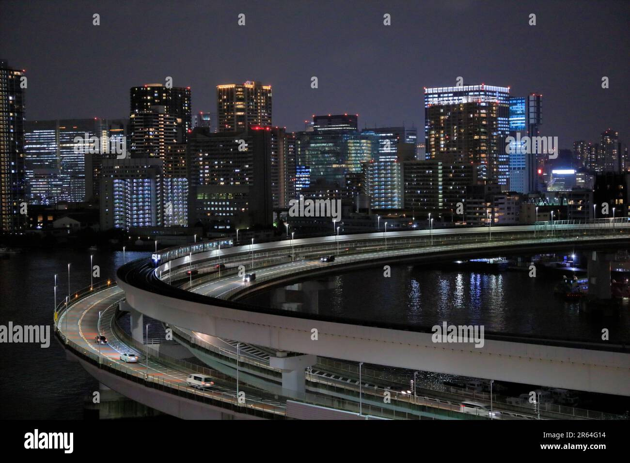 Night view from Rainbow Bridge toward Konan Stock Photo - Alamy