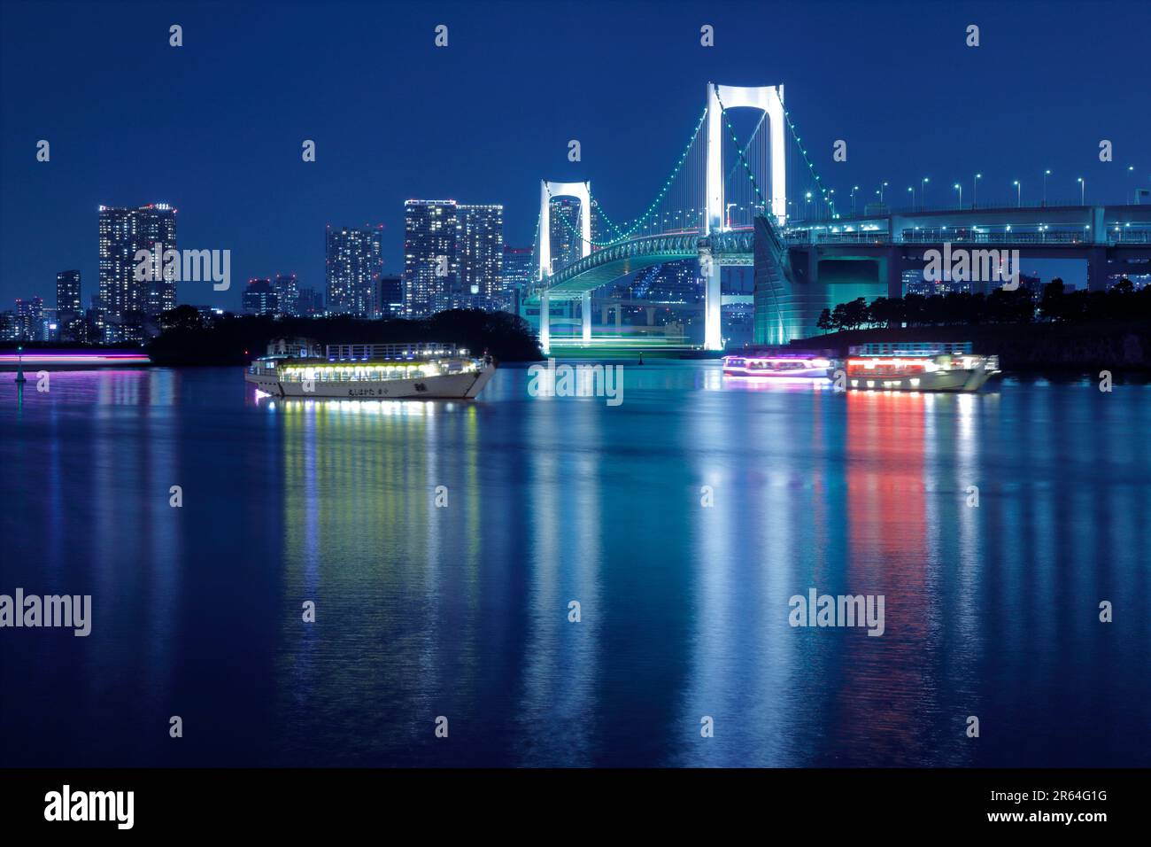 Night View of Houseboat and Rainbow Bridge Stock Photo - Alamy