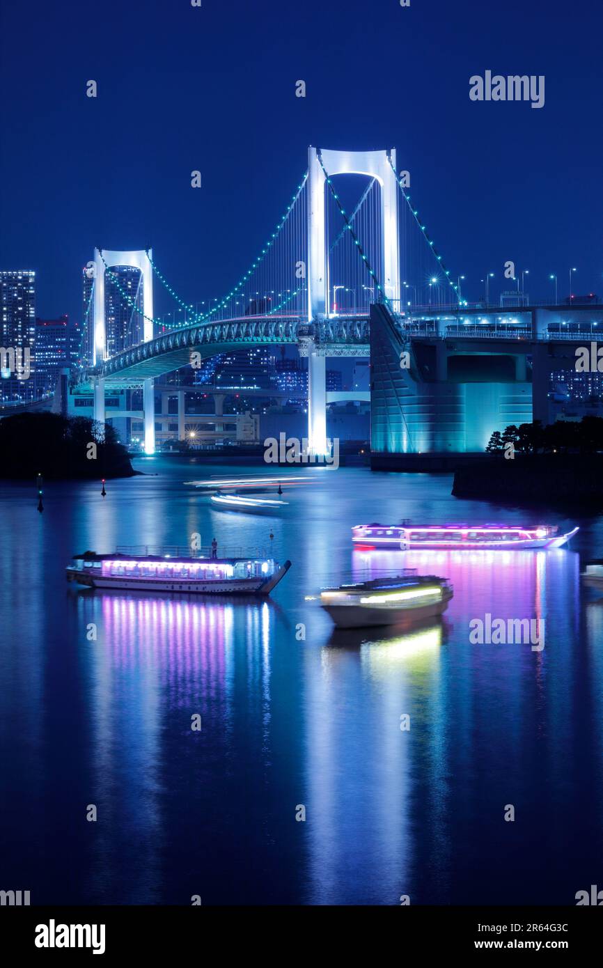Night View of Houseboat and Rainbow Bridge Stock Photo - Alamy