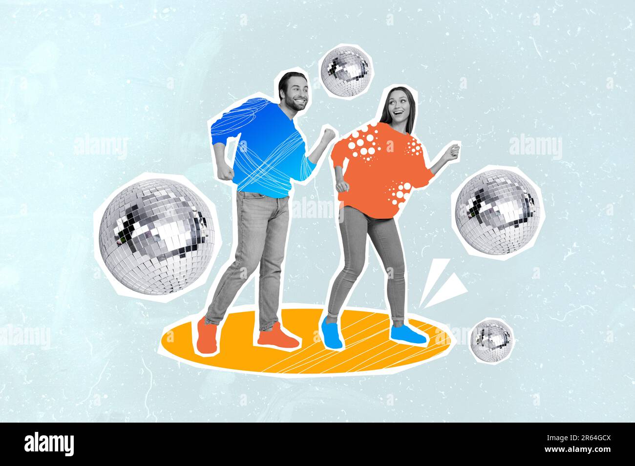 Composite collage portrait of two cheerful black white colors people ...