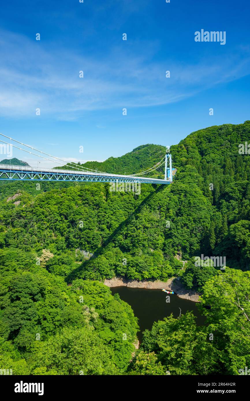 Ryujin Suspension Bridge and mountain range Stock Photo - Alamy