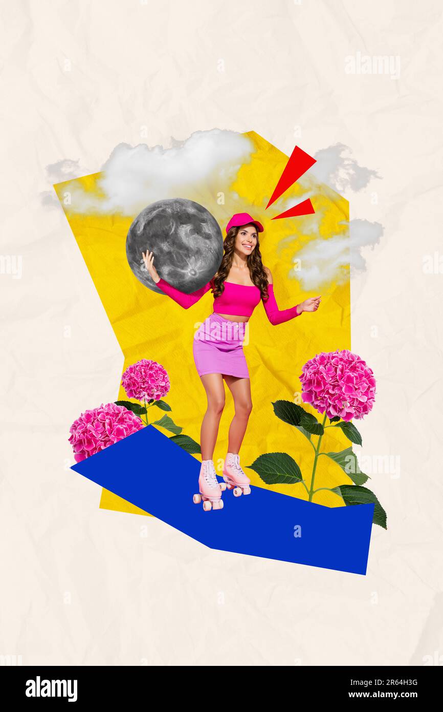 Creative template artwork collage of lady work in restaurant carry ...