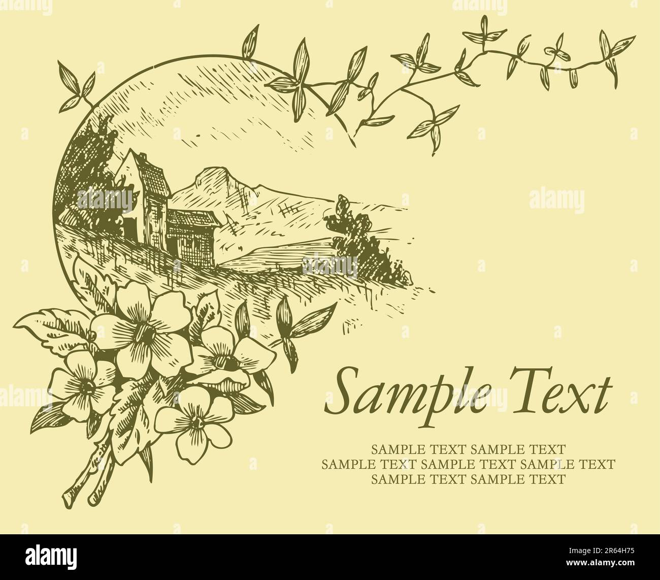 vintage card with antique engraving, scalable and editable vector ...