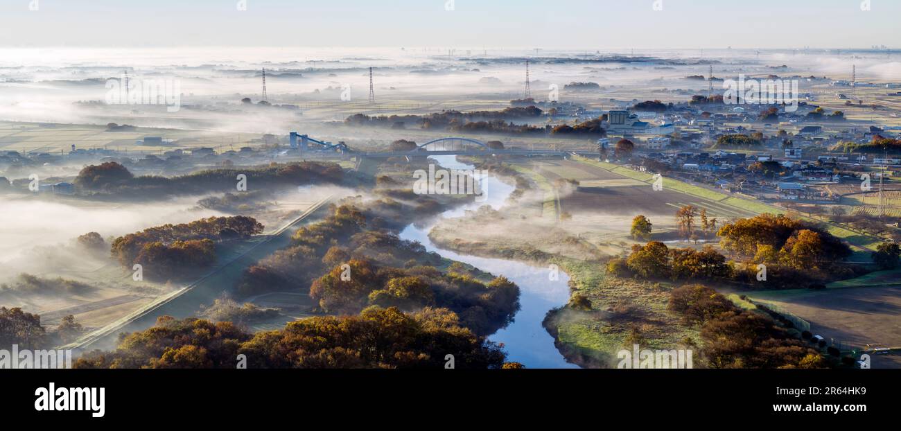 Kogai River Fureai Park and surrounding sea of clouds Stock Photo - Alamy