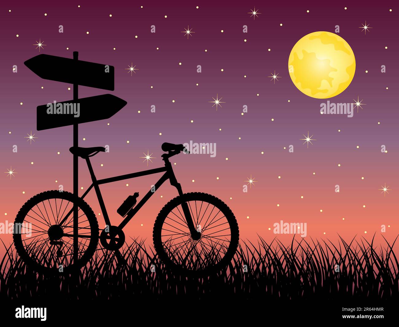 Night landscape with a bike. Vector illustration Stock Vector Image ...