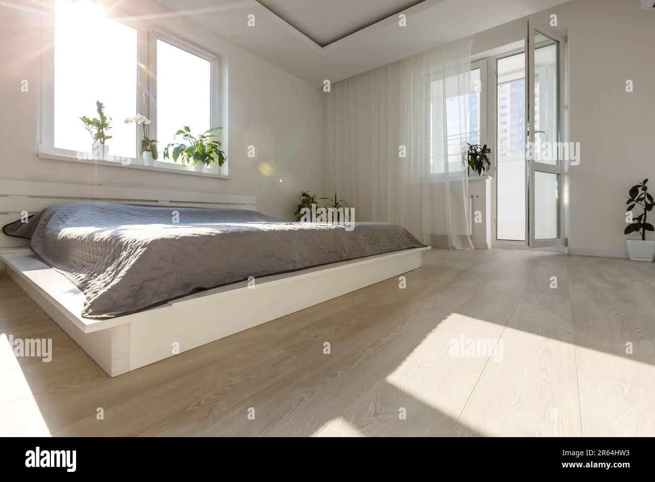 rest, interior, comfort and bedding concept - bed at home bedroom Stock ...