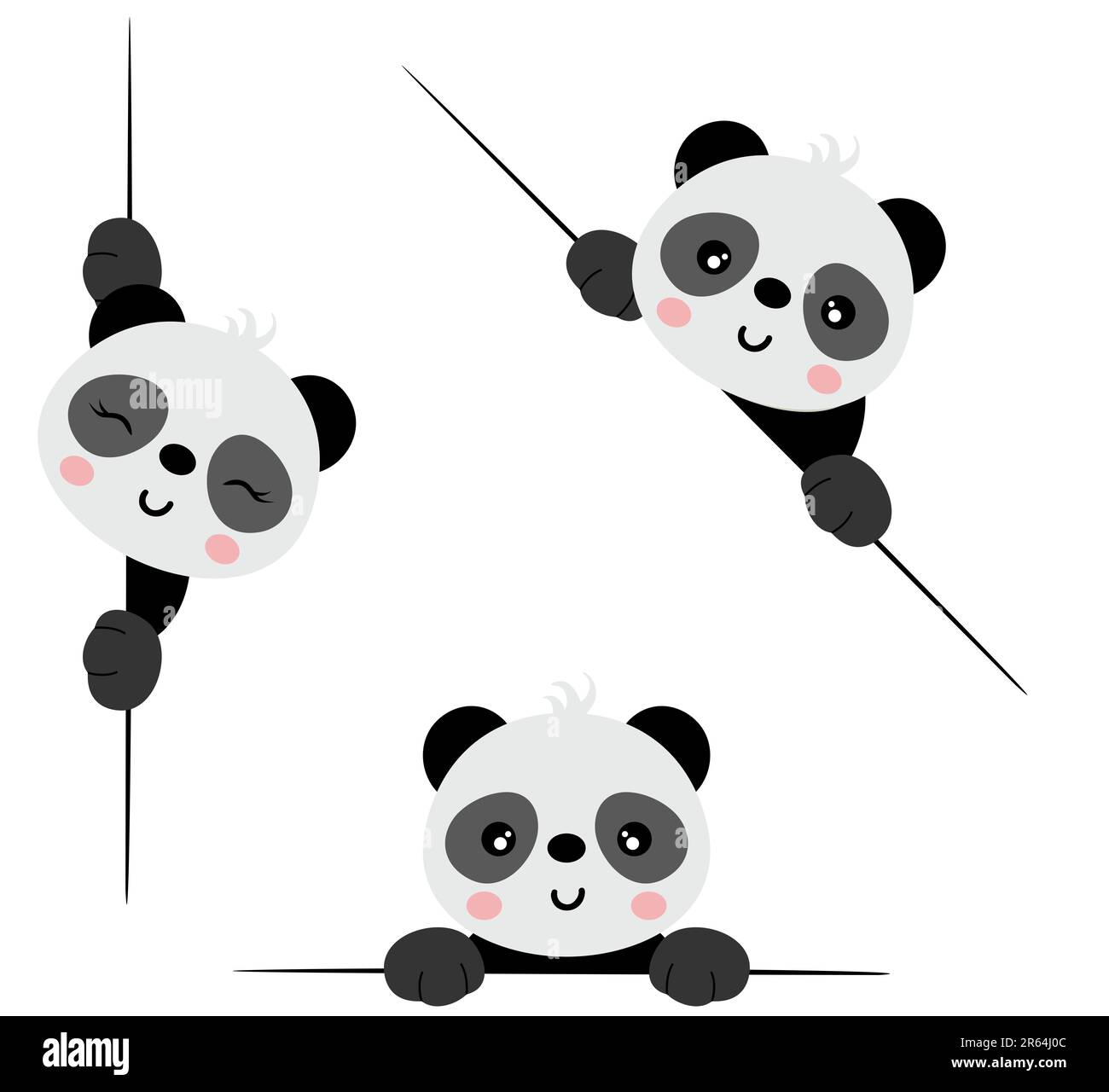 Adorable panda peeking out from behind in various positions Stock Photo ...