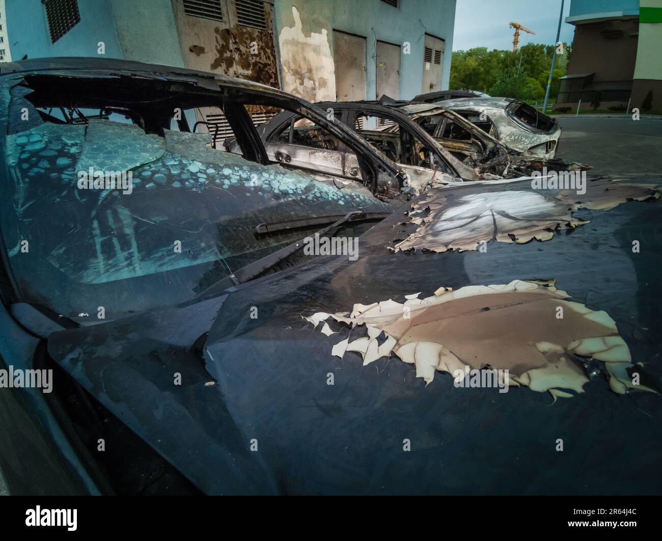Burnt new car. burnt metal texture, metallic background Stock Photo - Alamy