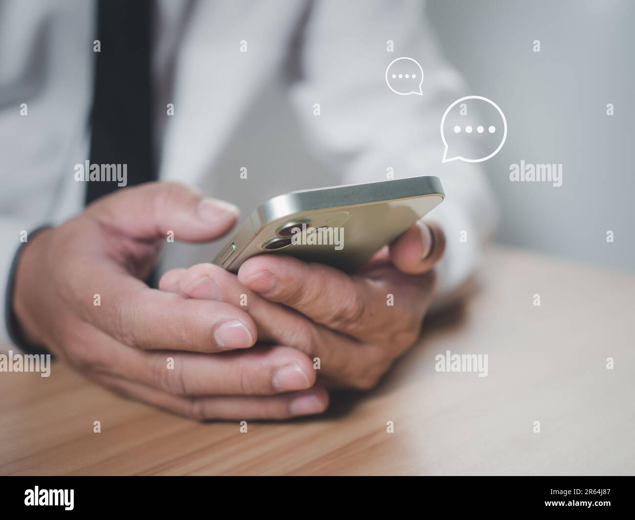 Business people using smartphone typing live chat chatting on ...