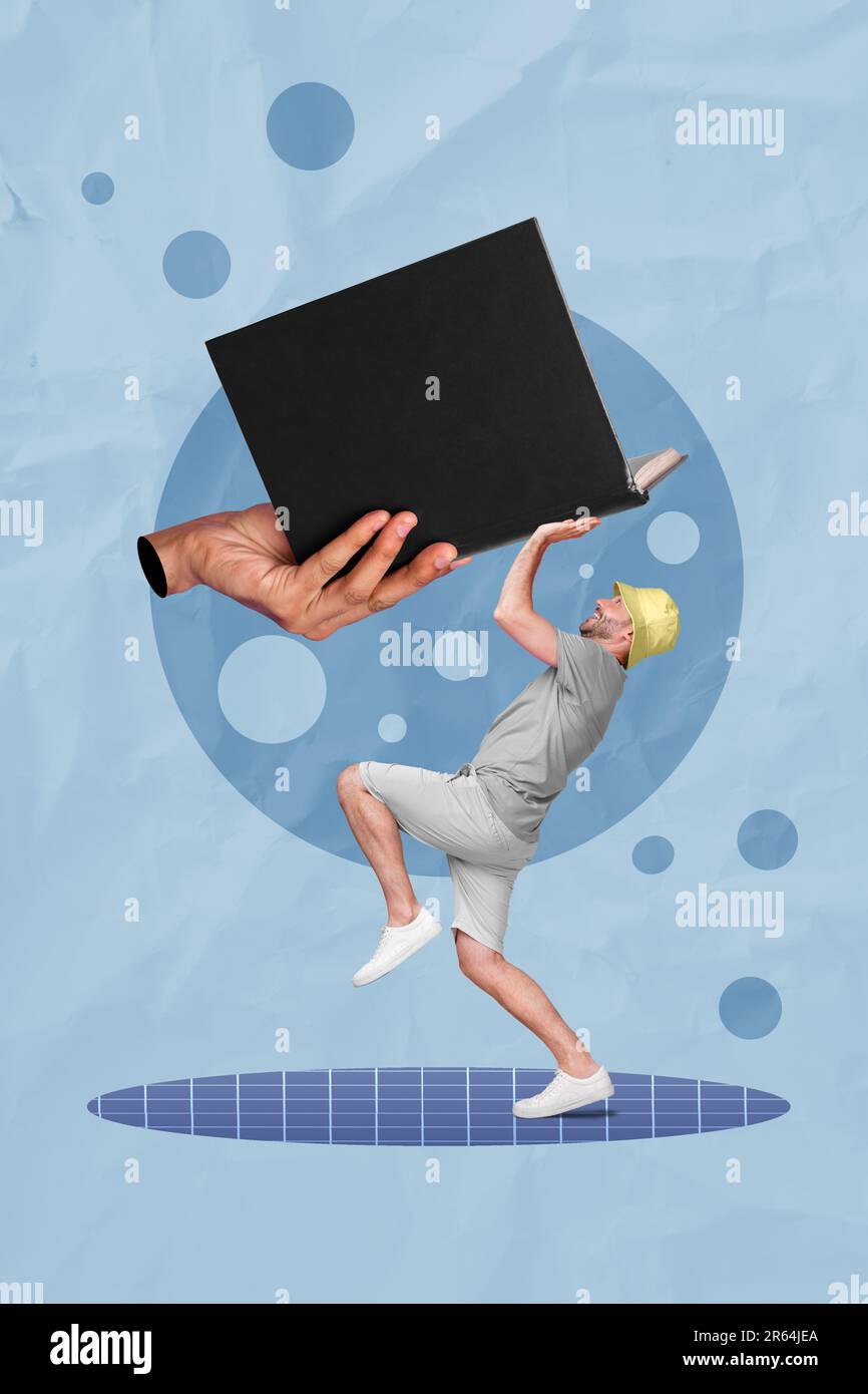 3d photo collage painting of impressed guy taking big huge book ...