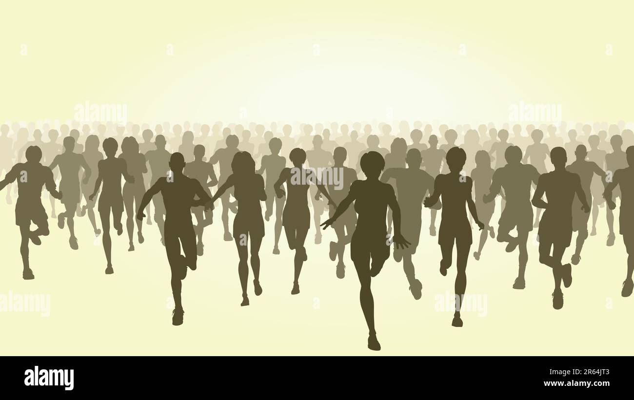 Editable vector illustration of a large group of people running Stock ...