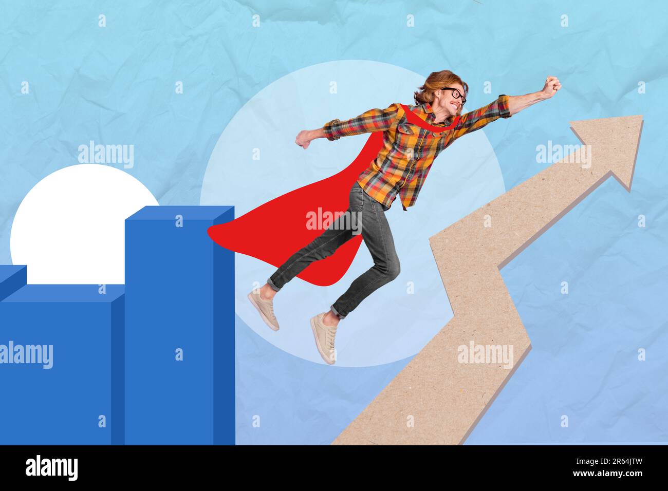 Artwork magazine collage picture of purposeful funky guy flying ...