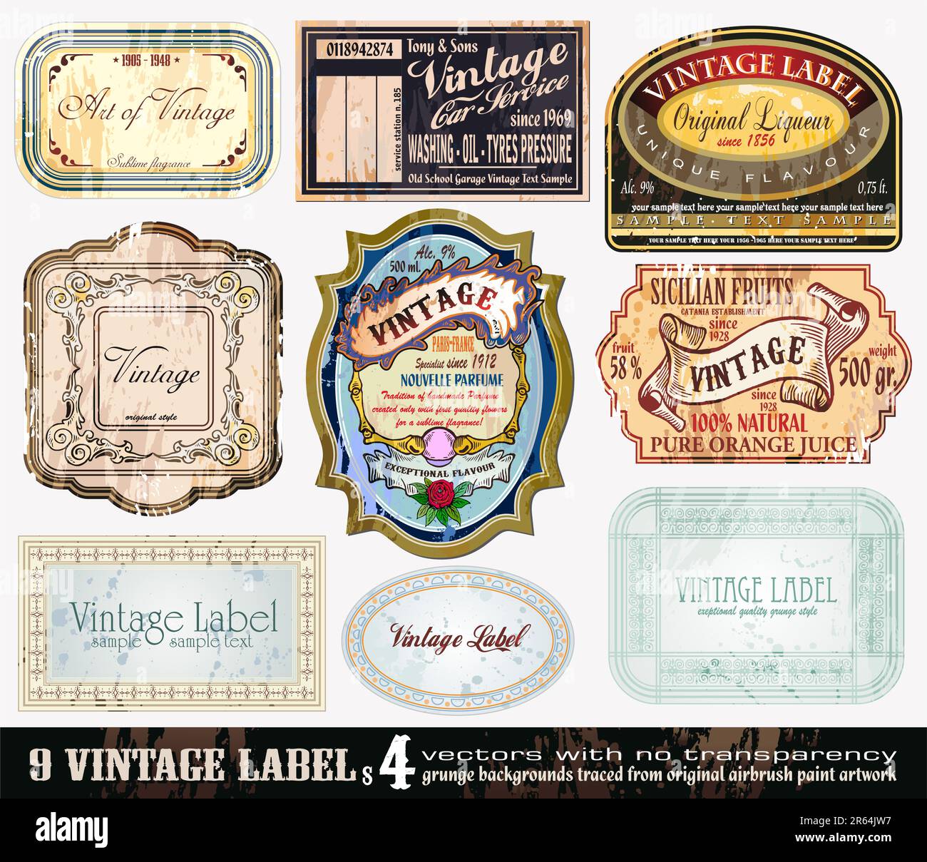 Vintage Labels Collection - 9 design elements with original antique ...