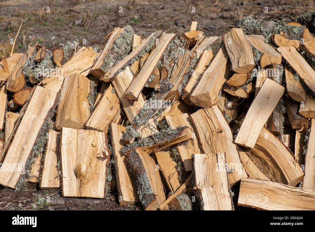 cut and stacked oak firewood Stock Photo - Alamy