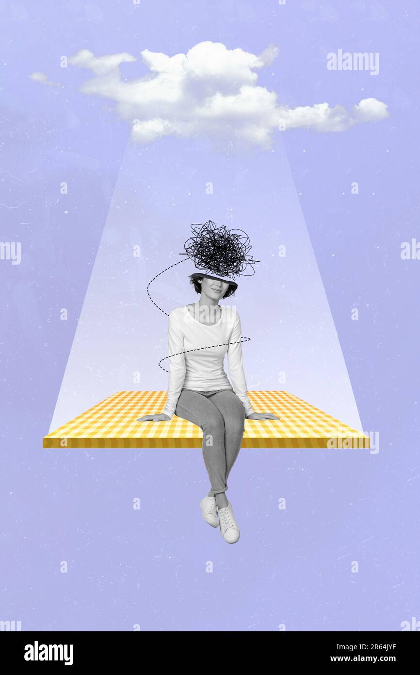 Sketch artwork collage poster picture advert of weird faceless girl ...