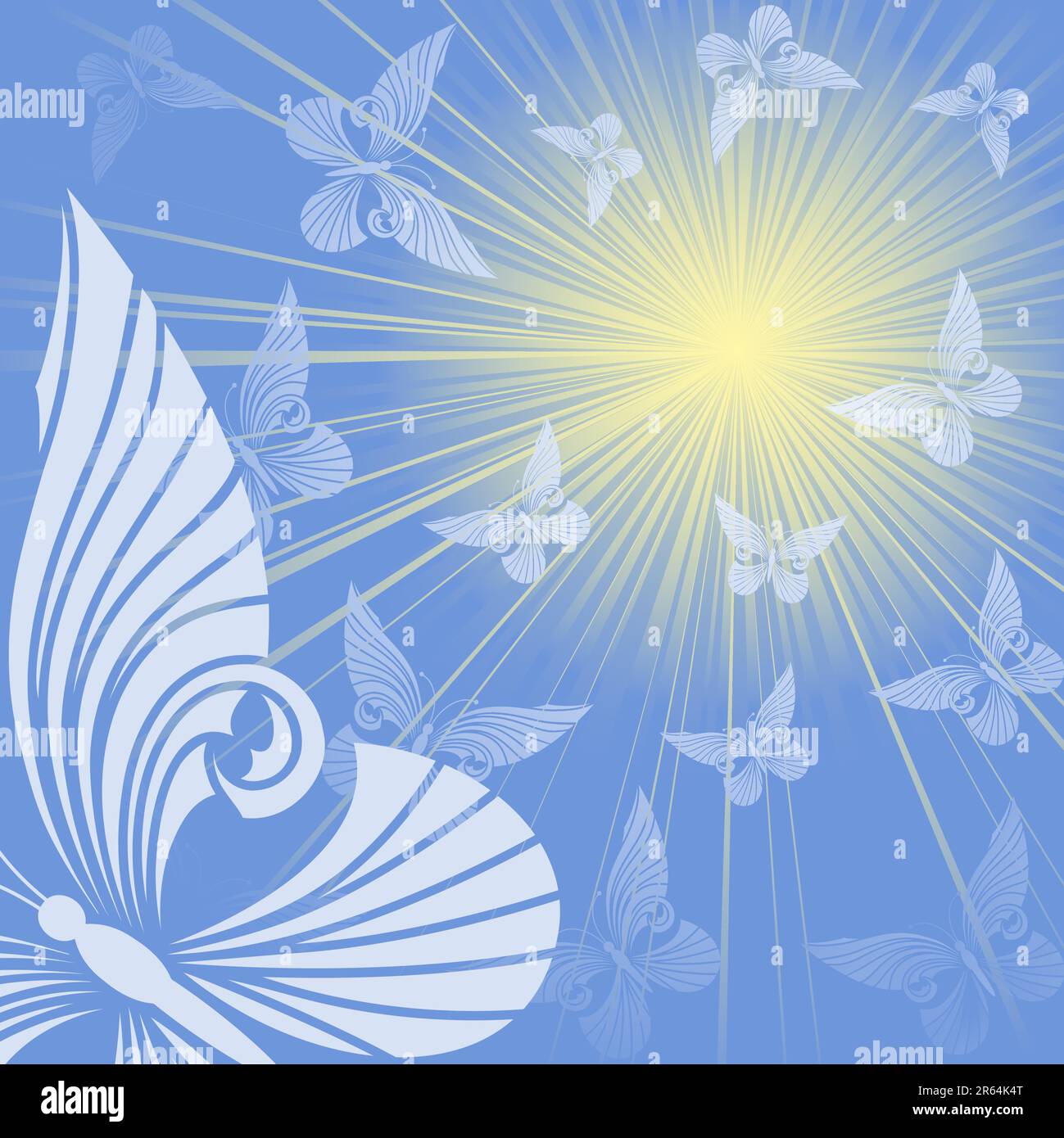Blue background with butterflies and sun Stock Vector Image & Art - Alamy