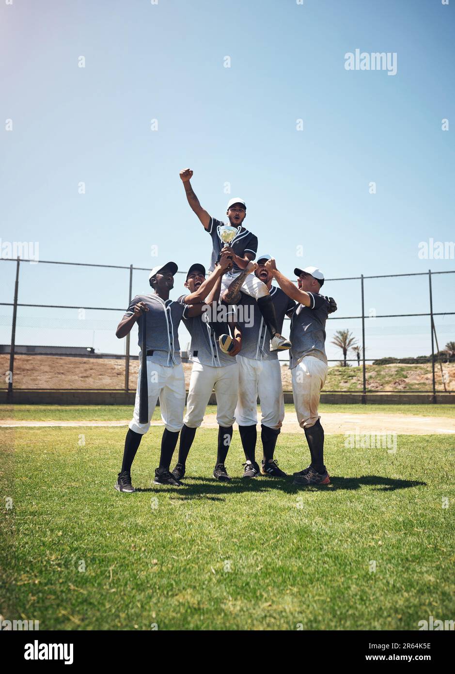 Baseball team, sports and men winning trophy at competition or game on ...