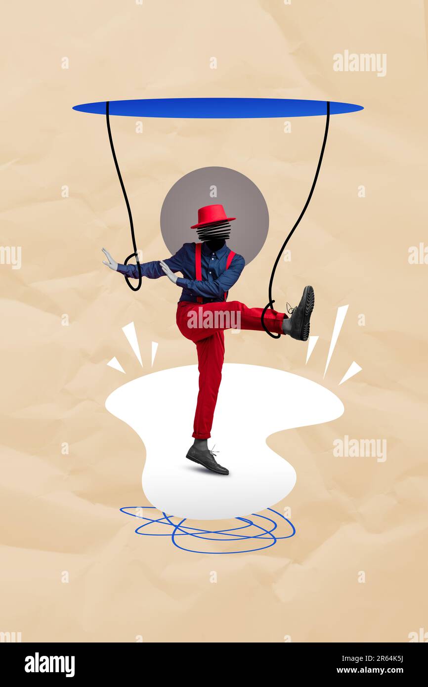 Vertical composite collage of headless gentleman performer dancing ...