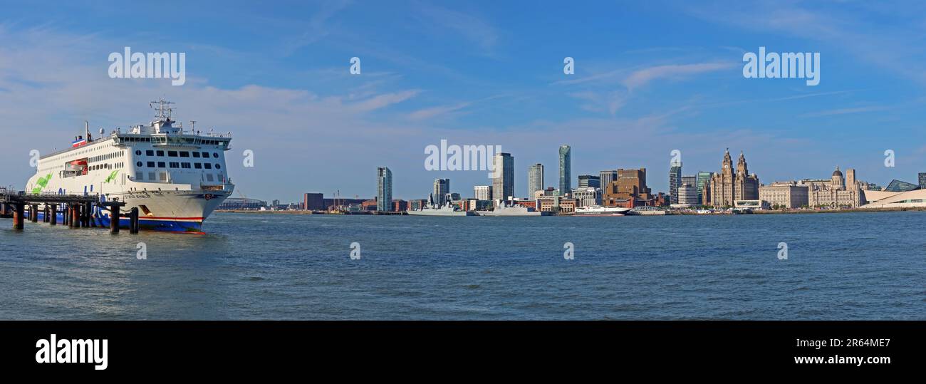 Stena Line Embla Belfast ferry, on Liverpool waterfront panorama from ...
