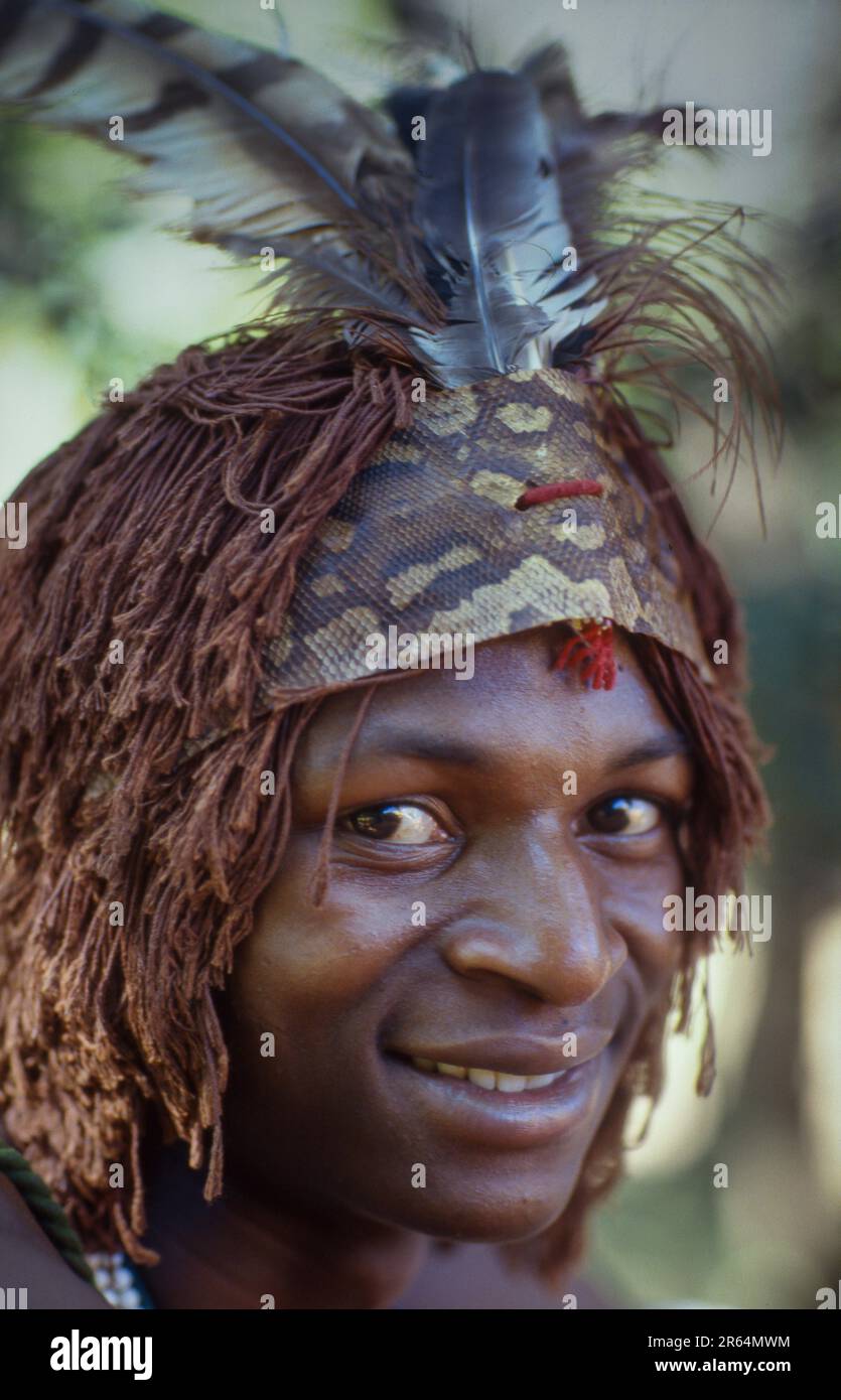 Swaziland, man with traditional headband in a swazi-village near ...