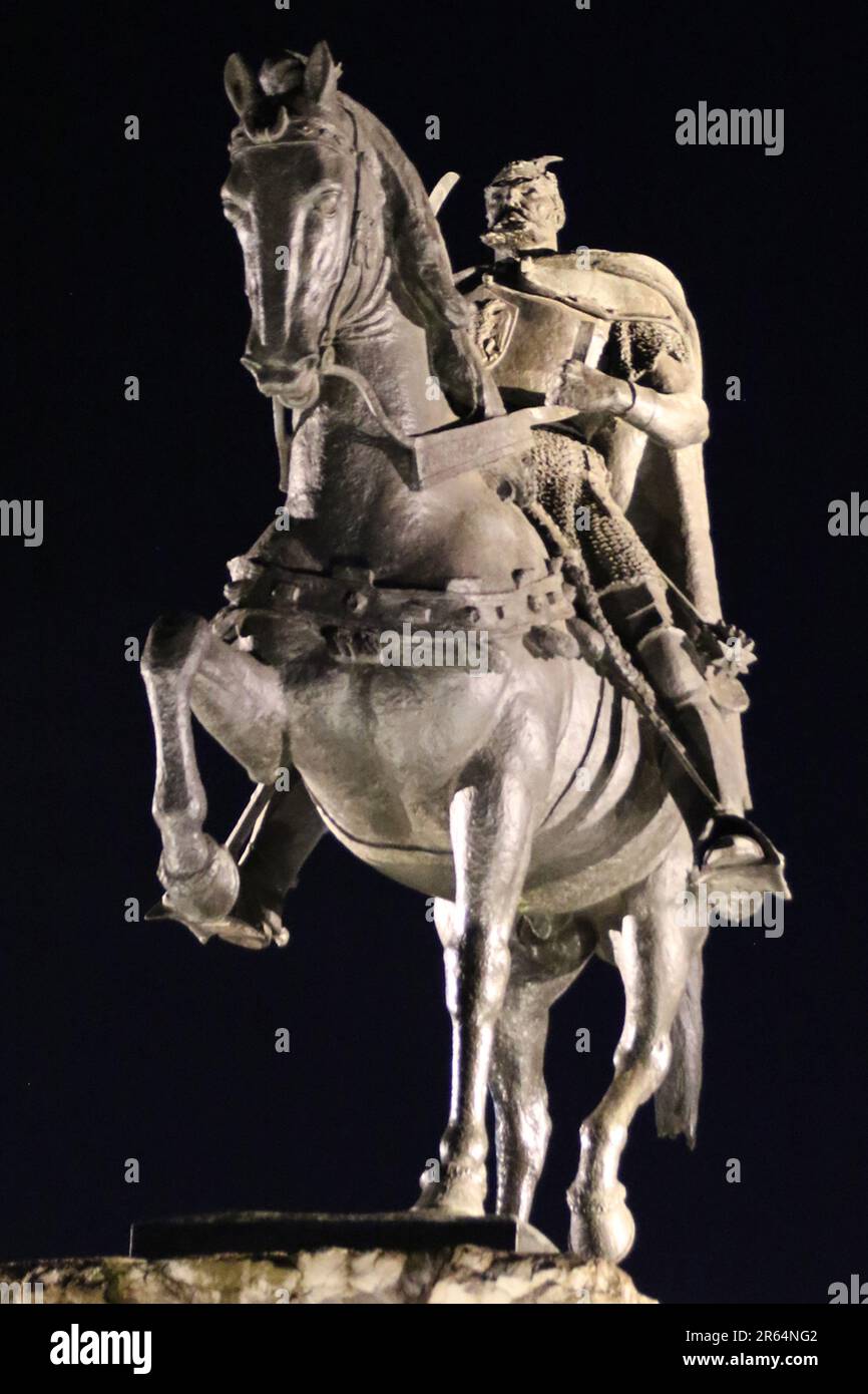 The Skanderbeg Monument at night is a monument in the Skanderbeg Square ...