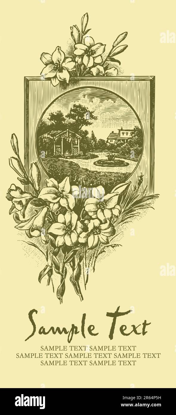 vintage card with antique engraving, scalable and editable vector ...