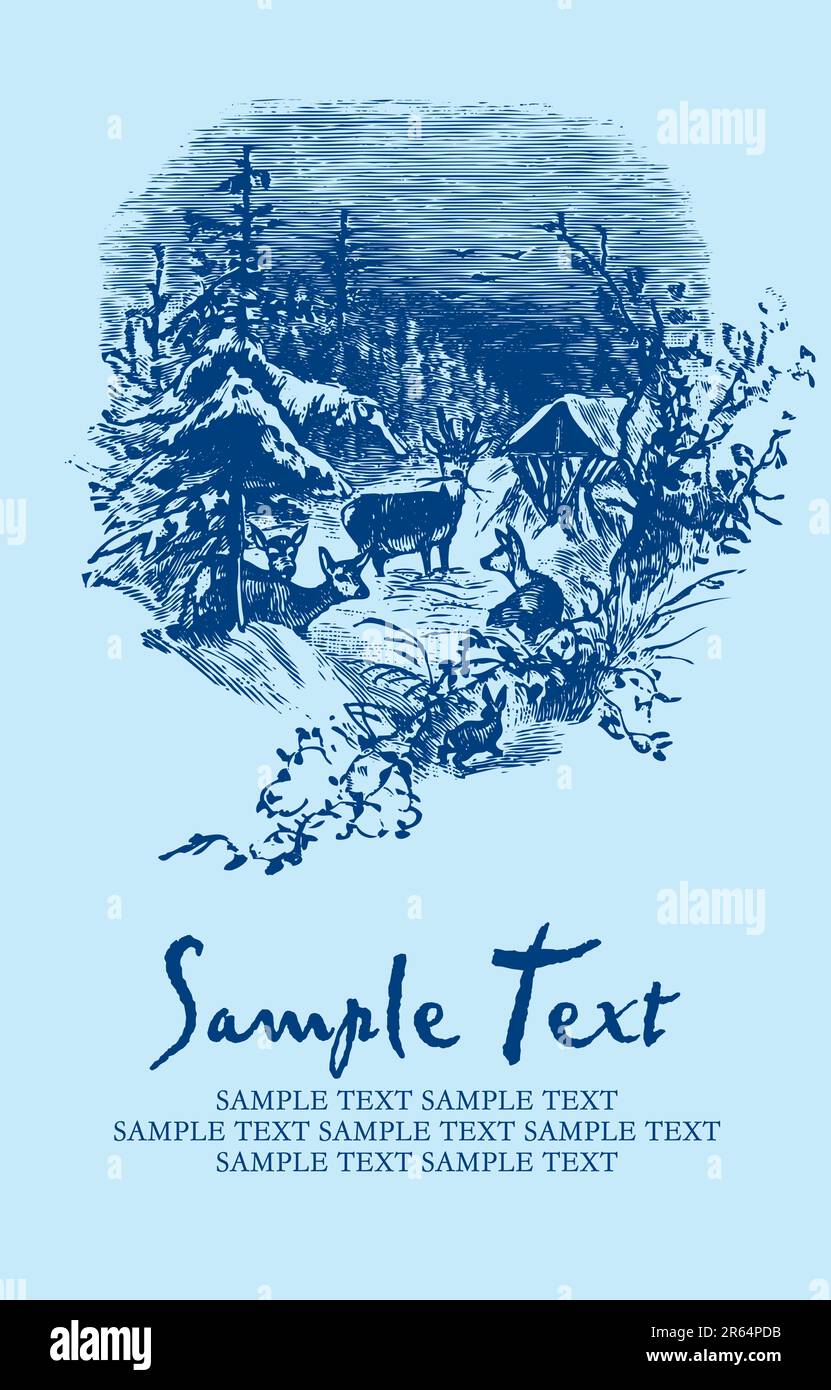 vintage card with antique engraving, scalable and editable vector ...