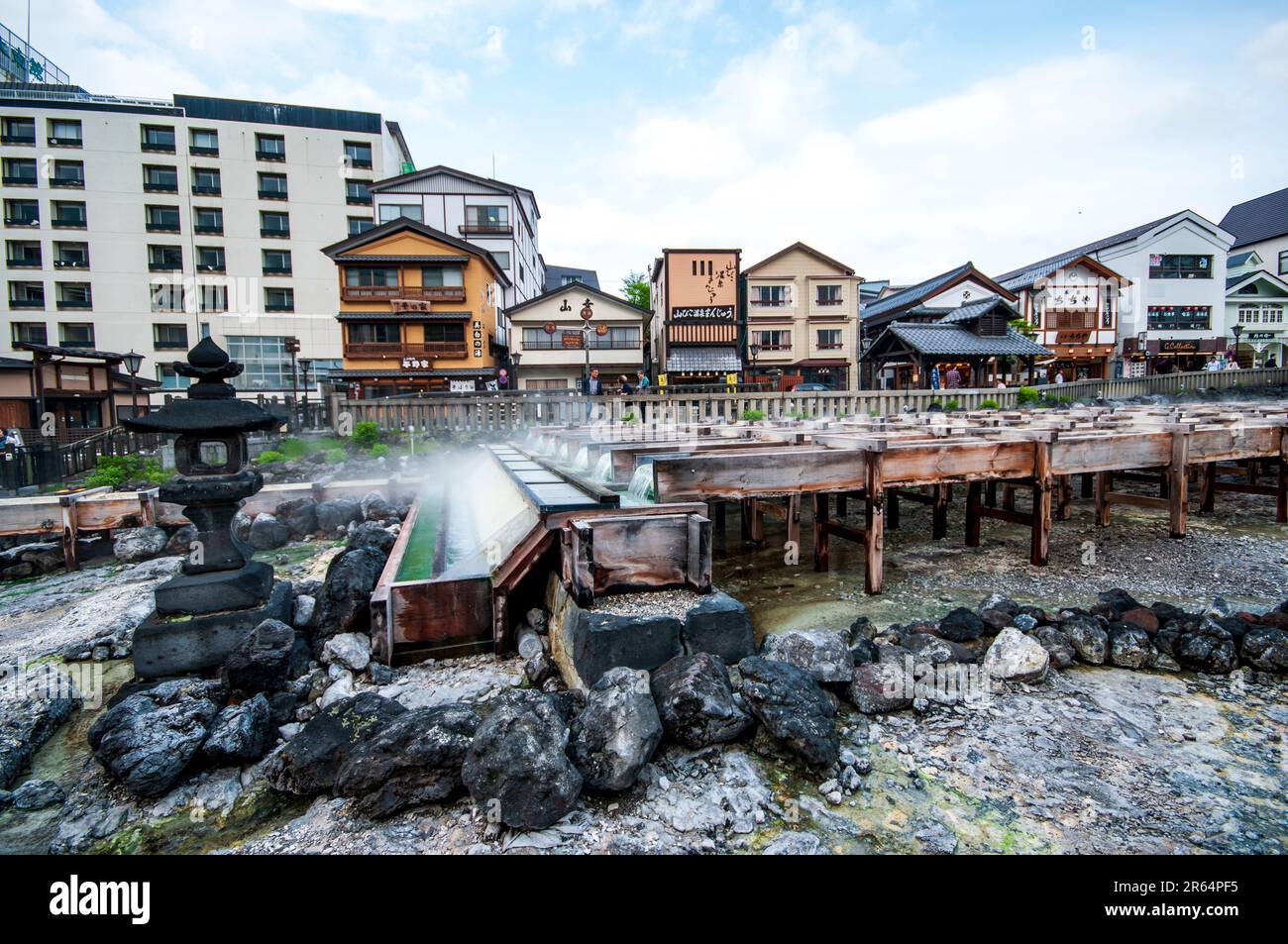 Kusatsu Onsen Yubatake and Onsen Street Stock Photo - Alamy