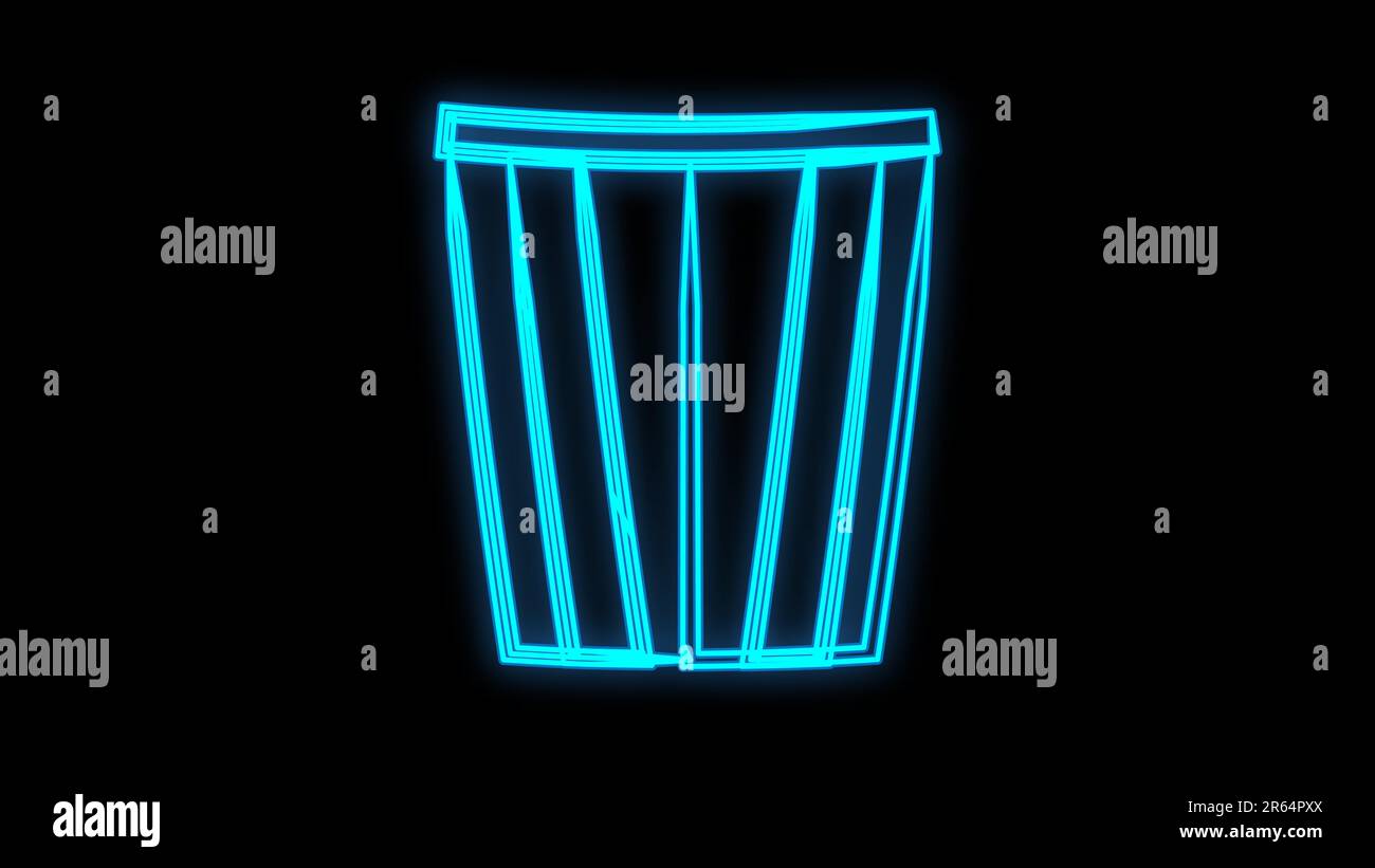 Glowing neon line Popcorn in cardboard box icon isolated on brick wall ...