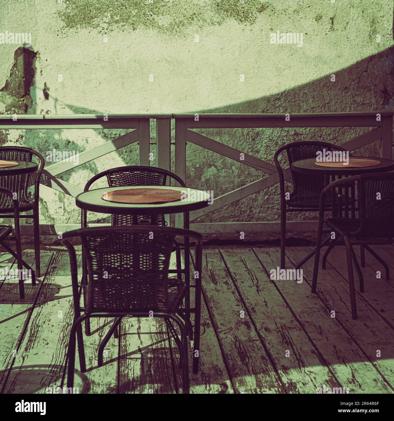 terrace tables and chairs in a small cafe Stock Photo - Alamy