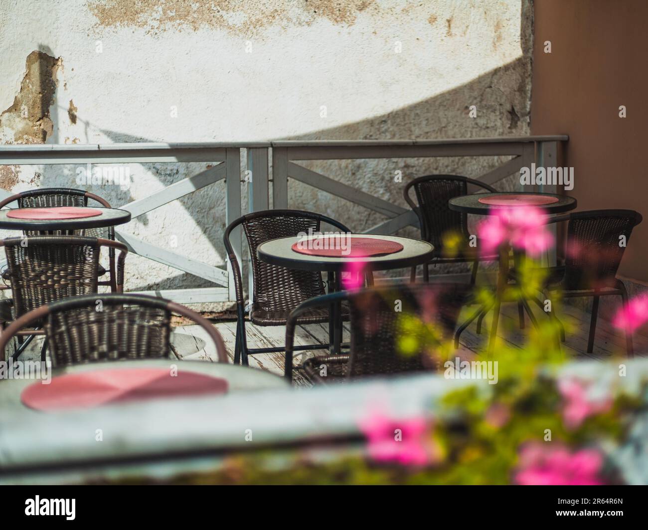 terrace tables and chairs in a small cafe Stock Photo - Alamy